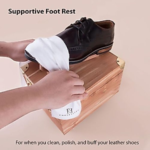 FootFitter Grand Cedar Wood Storage Box & Shoe Valet - Storage Box for Shoe Care Tools & Shoe Polishing