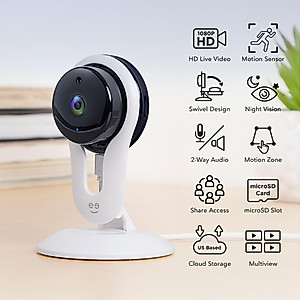 Geeni Aware 1080p Indoor Smart Home Security Camera with 2-Way Talk, Night Vision and Motion Alerts, Works with Alexa and Google Home, No Hub Required, White (2 Pack)