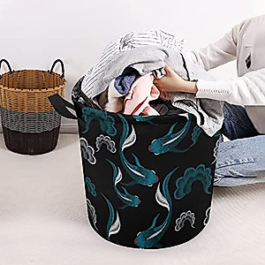 Ethnic Koi Fish Large Laundry Basket Hamper Bag Washing with Handles for College Dorm Portable
