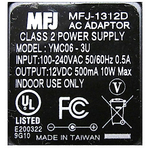 MFJ-1312D MFJ-1312 Original MFJ Enterprises 110 Vac Input 500 mA at 12.0 VDC Output 2.1mm Plug Power Supply AC Adapters