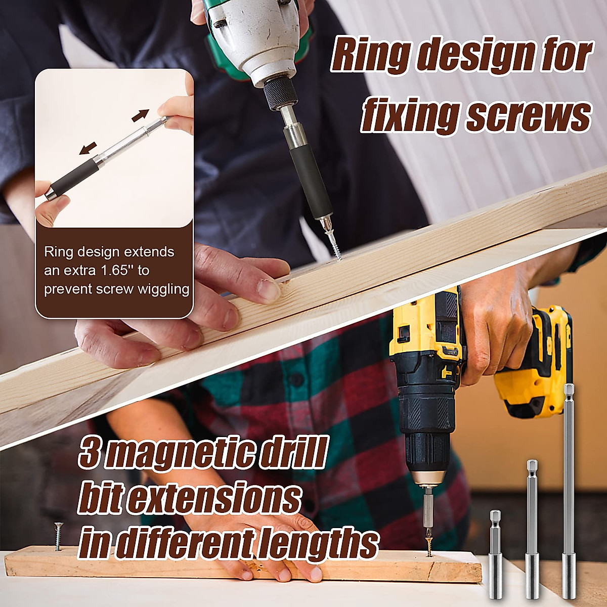 Drill Bit Holder Extension 6Pc Flexible Magnetic Swiveling Bit Tip Holder Bar Set Chuck Adapter Extender Pivot Impact Driver Screw Pivoting Screwdriver Release Rotary Extender for Tight Space Corner