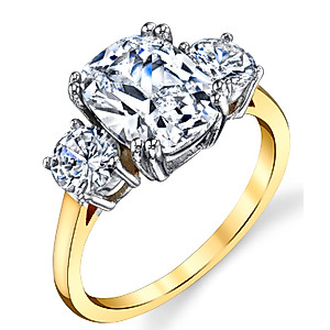 Metal Masters Co. Sterling Silver 925 Meghan Markle 14K Gold Plated Cushion Cubic Zirconia Wedding Engagement Ring 7