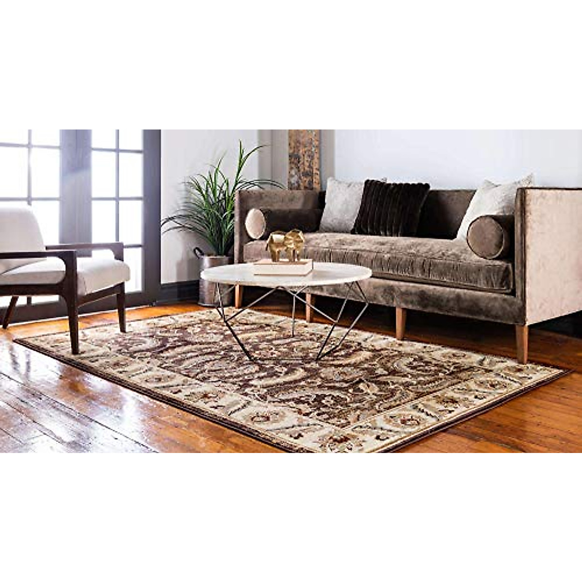 Unique Loom Voyage Collection Traditional Oriental Classic Intricate Floral Design Area Rug, 5 ft x 8 ft, Brown/Gold