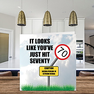 Funny 70th Birthday Cards for Men Woman - Just Hit Seventy - Happy Birthday Card for Dad Mom Brother Sister Grandpa Nanny Grandma Uncle Aunt, 5.7 x 5.7 Inch Joke Bday Greeting Cards