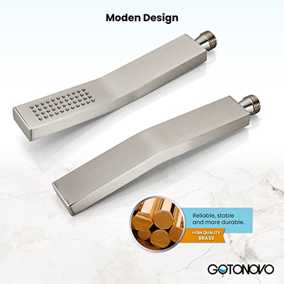 gotonovo Wall Mount High Pressure Brushed Nickel Square Hand Held Shower with Wall Connector and Solid Brass Hose Set