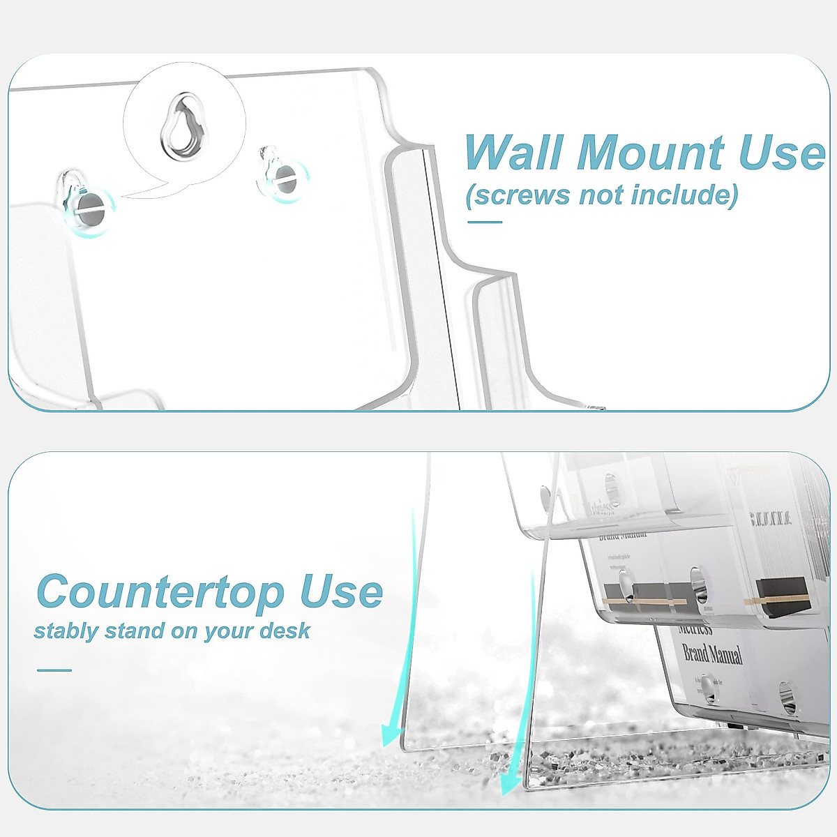 MaxGear Brochure Holder 4 Tier 6x9 inch Brochure Display Stand Flyer Holder Acrylic Brochure Holders Clear Pamphlet Holder Display Stand Literature Holder Wall Mount or Countertop, 2 Pack