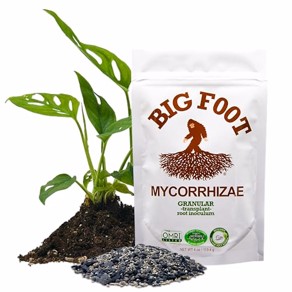 Big Foot Mycorrhizal Granular (4 OZ) with Kelp, Biochar, Worm Castings, Humic Acid, Trace Minerals| Treat Soil or 32-1 Gallon Pots |
