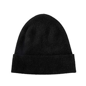 100% Pure Cashmere Beanie for Women and Men, Cuffed Warm Hat with Gift Box (Black)