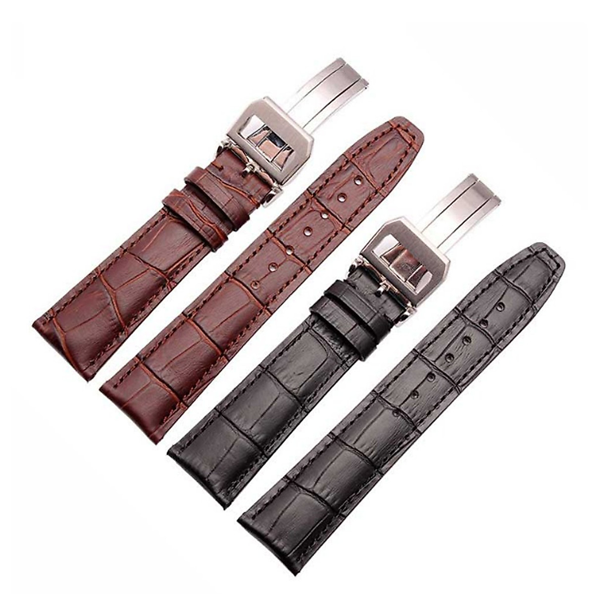 Richie strap 20mm 21mm 22mm Crocodile skin pattern Leather Watch Straps Deployment Clasp Band for IWC Portugieser Pilot's Watchs[IW35312/IW371401] (21mm, Black)