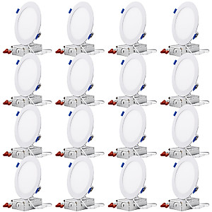 TORCHSTAR 16 Pack 6 Inch Ultra-Thin LED Recessed Lighting with Junction Box, 12W 1000lm Dimmable Recessed Downlight, 3000K Warm White, ETL & Energy Star Listed