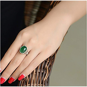 Aimys 925 Silver Green Agate Crystal Ring Emerald Vintage Inlaid Chalcedony Index Finger Opening Adjustable Female Ring