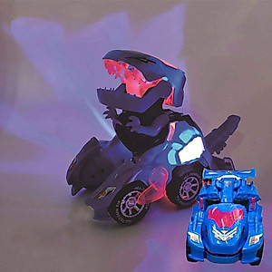 HENGBANG Transforming Toys, Dinosaur Cars Combined Into One,Automatic Transformation, Transformation of Dinosaur LED Cars, Lamps (Blue)