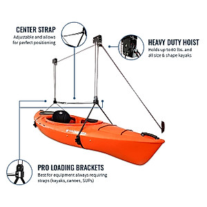 StoreYourBoard Kayak Ceiling Storage Hoist, Garage Pulley Hi-Lift System (2 Kayaks)