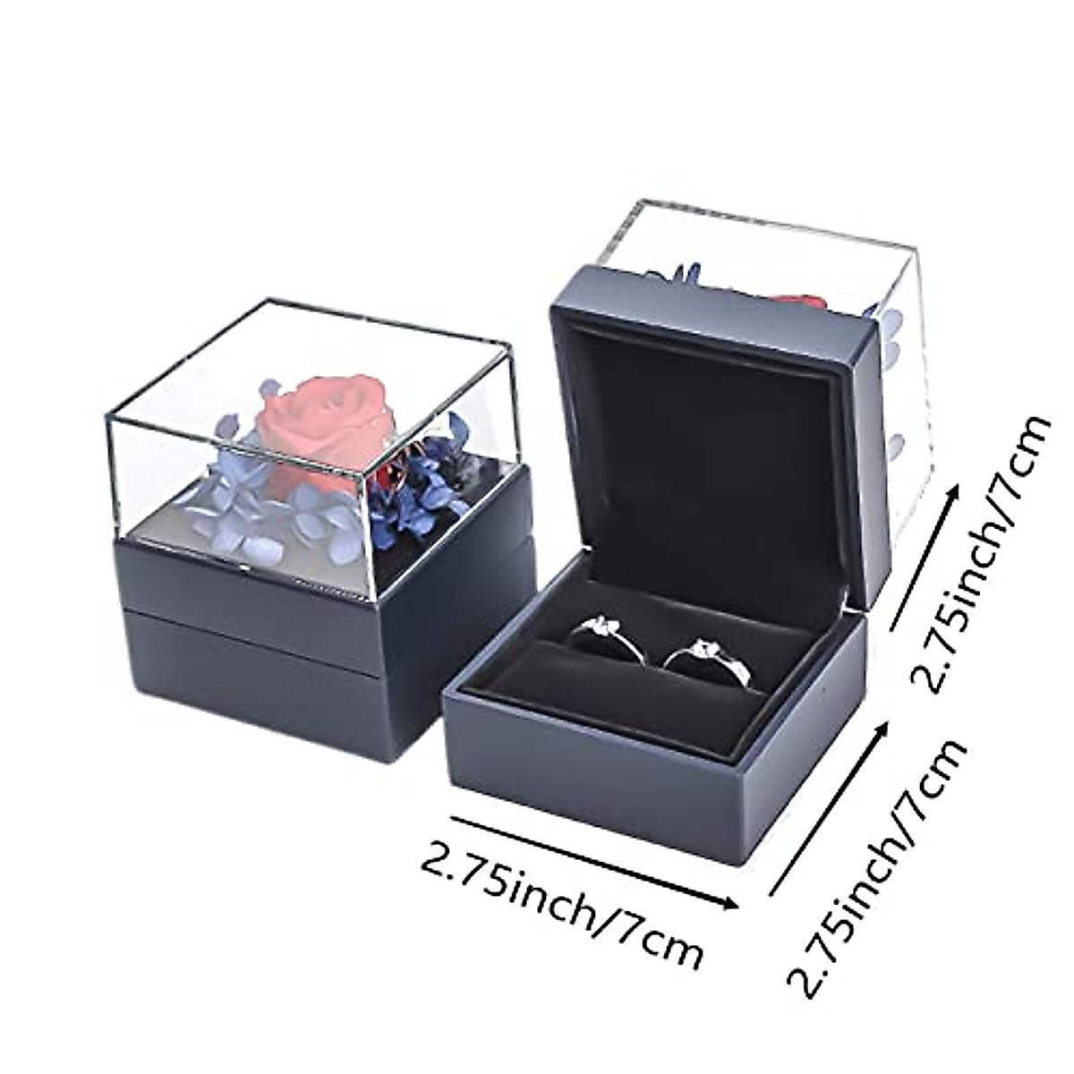 YAGELI Preserved Flower Ring Box for Wedding Ceremony - Acrylic Square Jewelry Box Double Ring Display Case Holder for Valentine's Day, Mother's Day, Gift for Her