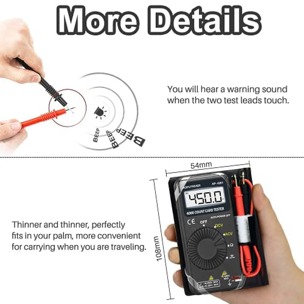 Mini Digital Multimeter AP-4201 Auto-Ranging with AC/DC Voltage,Current,Resistance,Capacitance,Diode and Audible Continuity Test Continuity Buzzer for Electrical Troubleshoot Home Industry (Black)