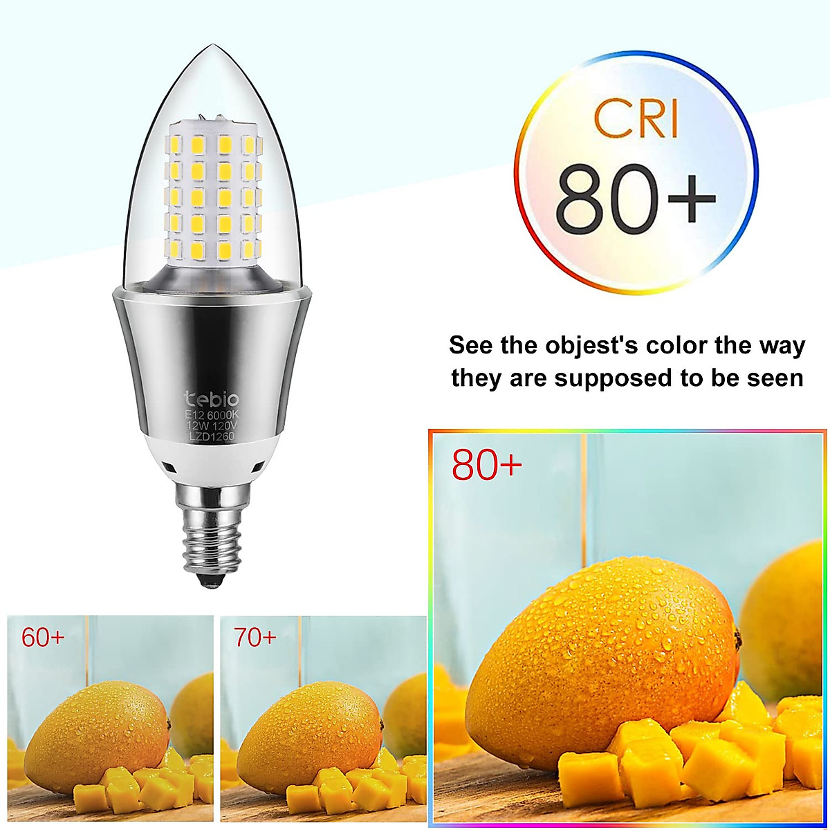 tebio E12 Base LED Bulbs, Daylight 6000K Candelabra led Light Bulbs, Corn led Bulbs 100 watt Equivalent 8 Pack, Non-Dimmable, UL Listed, 1200 Lumens, Cool White Light Bulbs