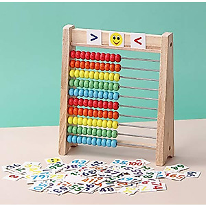 Educational Abacus for Kids Math - 10 Row Wooden Counting Frame with Number 1-100 Cards - Teach Counting, Addition and Subtraction, Preschool Learning Math Toys for Boys Girls Gift 3 4 5 Year Old