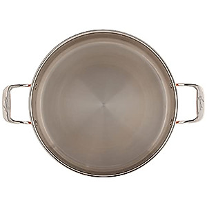 Lagostina Q5544764 Martellata Tri-ply Hammered Stainless Steel Copper Dishwasher Safe Oven Safe Stockpot / Casserolle Cookware, 5-Quart, Copper