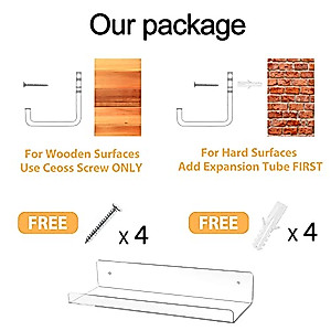 JUOIFIP Clear Acrylic Floating Shelves 2 Pack, 15” Modern Acrylic Picture Display Shelves, Wall Mounted Storage Shelf for Home, Kitchen,Office, Invisible Kids Bookshelf Spice Rack