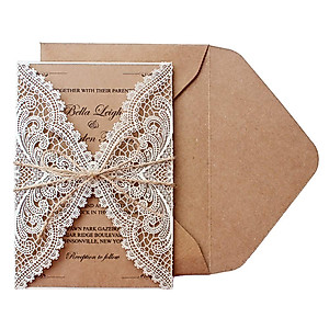 Picky Bride 25 Pcs Rustic Wedding Invitations Cards Vintage Kraft Paper Wedding Invite Cards Envelopes Included 126 x 185 mm - Set of 25 pcs (Blank Invitations)