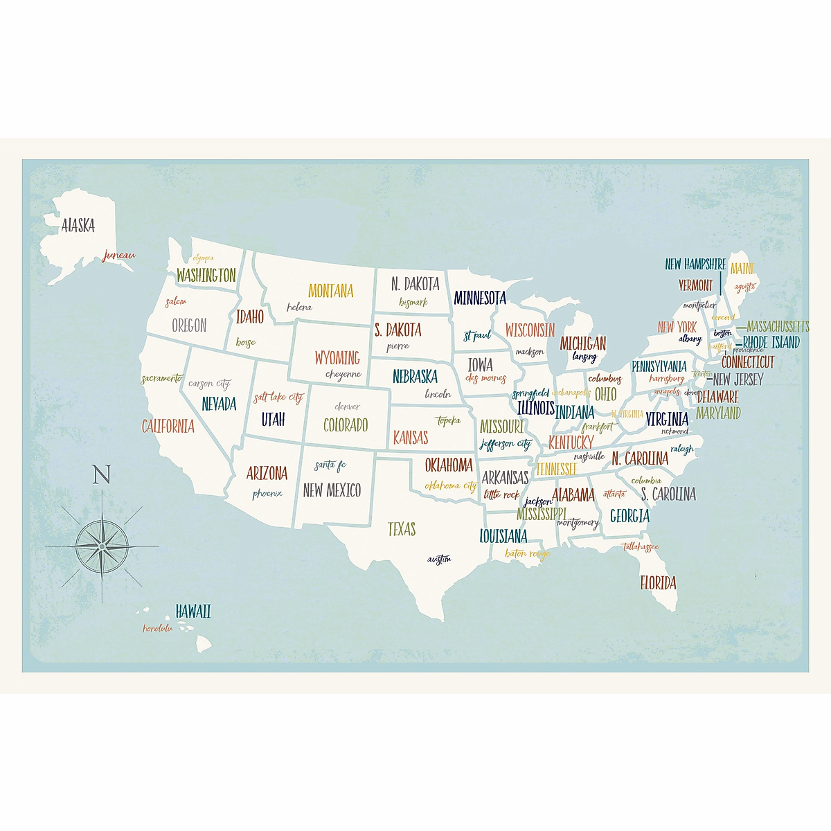 USA Wall Map Art Print, 14x11 Inches, Kid's USA Wall Map,Children's Room Decor, Gender Neutral Nursery, Travel Nursery Decor,United States of America Map