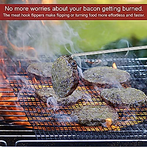 Leonyo 2 Pack Pigtail Food Flipper, 12 & 17 Inch Meat Hook Flippers Turner with Stainless Steel Shafts, Substitutes of Grill Tong, Spatulas, Fork for Kitchen Cooking BBQ, Plastic Handles, Right Handed