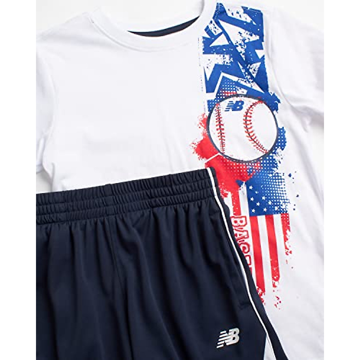 New Balance Boys' Active Shorts Set - 4 Piece Short Sleeve T-Shirt and Gym Shorts (8-20), Size 10, Sky/White