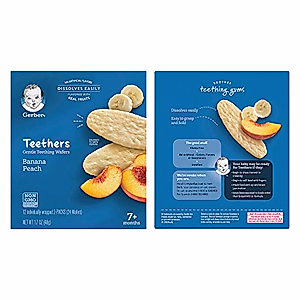 Gerber Teethers Gentle Teething Wafers Variety Pack - 1 Box Banana Peach, 1 Box Strawberry Apple Spinach - 12 CT/Box (Pack of 2 Boxes)