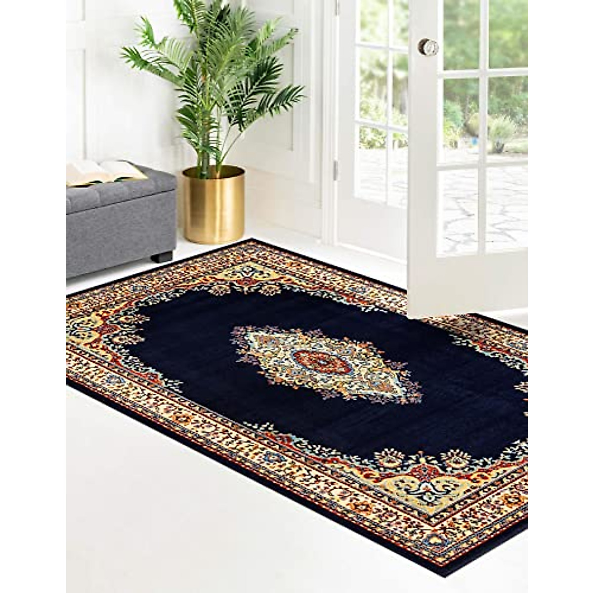 Rugs.com Amaya Collection Rug – 9' x 12' Navy Blue Medium Rug Perfect for Living Rooms, Large Dining Rooms, Open Floorplans