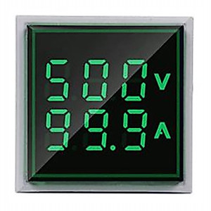 Szliyands AC Current and Voltage Indicator with Two-Digit Display, 22mm Square Head LED Multi-Function Measuring Instrument Monitor (Green)