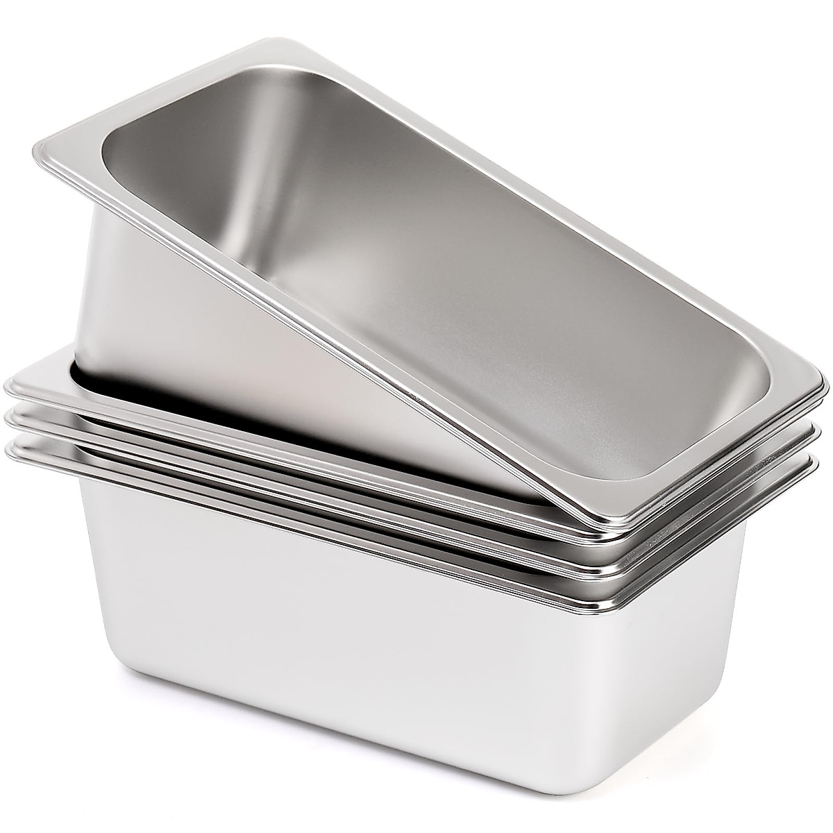 TOPZEA 4 Pack Hotel Pans, 1/4 Size 4" Deep Stainless Steel Steam Table Serving Pan, Buffet Dinner Catering Food Pans, Warmer Breading Tray Batter Pan for Restaurant Salad Bar Party Supplies
