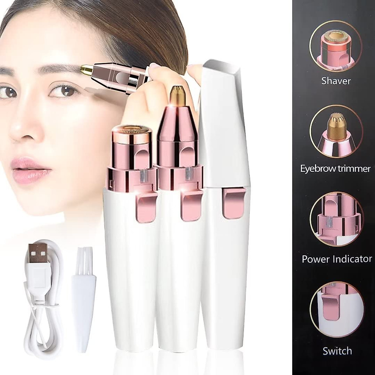 Moikin 2 in 1 Brows Eyebrow Facial Hair Remover Trimmer Epilator & Women's Painless Hair Remover , Lipstick Shaver for Face, Hand, Armpit, Leg and Bikini