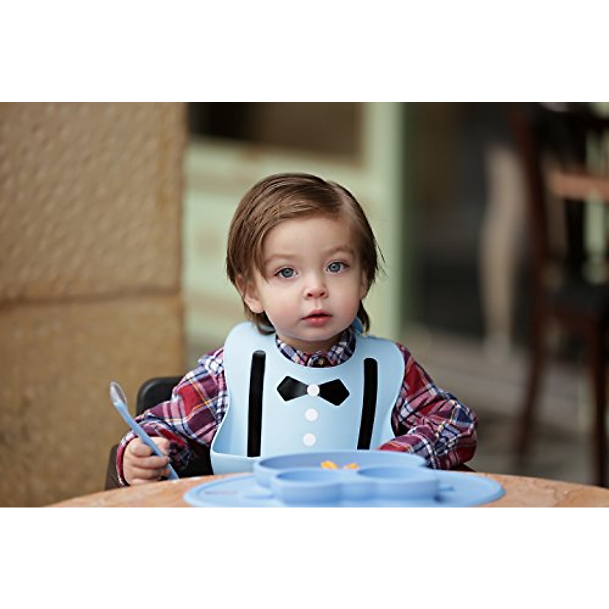 Waterproof Bibs for Toddlers - Silicone Bib –Fits Up to 6 Years Old (Blue Suit)