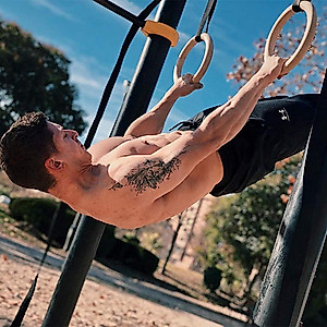 Wooden Gymnastic Rings 1.25"/32mm,5BILLION Olympic Rings with Adjustable Cam Buckle Straps 15ft,Wood Gym Rings for Home Gym Full Body Workout,1500lbs Supported