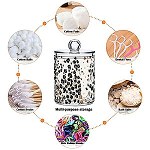2 Pack Qtip Holder Dispenser for Cotton Ball Brown Floral Leopard Print Cotton Swab Cotton Round Pads Clear Plastic Acrylic Jar Set Bathroom Canister