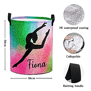 Custom Girls Gymnastics Leap Laundry Hamper Personalized Laundry Basket with Name Storage Basket with Handle for Bathroom Living Room Bedroom