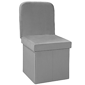 B FSOBEIIALEO Velvet Storage Ottoman with Seat Back, Footstool Shoes Bench Folding Chair, Room Organizer Cube Box (Teal, Large)