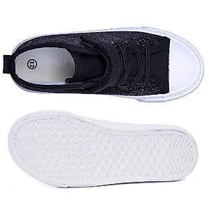 Toandon Kids Girls Boys Sneakers Glitter Sparkle Shoes Toddler Child Slip On High Top Toddler Adjustable Hook Loop Straps Velcro Non-Slip Lightweight Grey Black Size 2