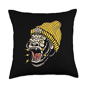 Tiger Flash Tattoo Supply Co Gorilla American Traditional Tattoo Inked Old School Flash Throw Pillow, 18x18, Multicolor