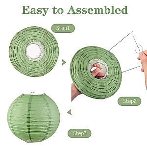 Sage Green Party Decorations with Paper Lanterns and Tissue Paper Pom Poms Green Hanging Decorations for Birthday Baby Shower Wedding Bridal Shower Graduation Party Decor