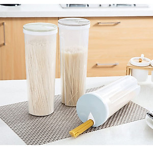 Luxshiny Flour Container 2 Pcs Spaghetti Pasta Storage Noodles Jar Rotating Transparent Grain Container Kitchen Cereal Crisper for Dry Food Oatmeal Rice (Light Blue) Spaghetti Noodles