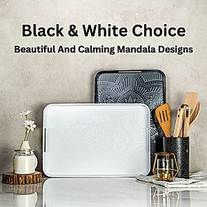 Bzyoo Melamine Gallery Tray -11.5in x 16inch Large Rectangle Serving Tray with Handle for Entertaining, Ottoman and Kitchen Counter Decor, Decorative Home Coffee Table Tray or Vanity Tray - White