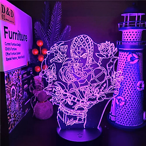 OAKFIN 3D Led Illusion Lamp JoJo's Adventure Guido Mista 3D Night Lights LED Lampara Anime Manga Visual Lamp Lights Kids Gift Bedroom Doll Lighting 7-Color Touch PXJD