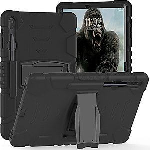 Suitable for Samsung Galaxy Tab S7 Plus Fe SM-T970 SM-T730 Case Kids Safe Armor Shockproof PC Silicon Hybrid Tablet Case (Color : Black - Black, Size : for Tab S7 Plus)
