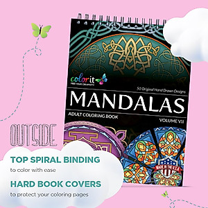 ColorIt Mandalas to Color, Volume VII Coloring Book for Adults 50 Cultural Mandala Patterns and Designs, Spiral Binding, USA Printed, Lay Flat Hardback Book Cover, Ink Blotter