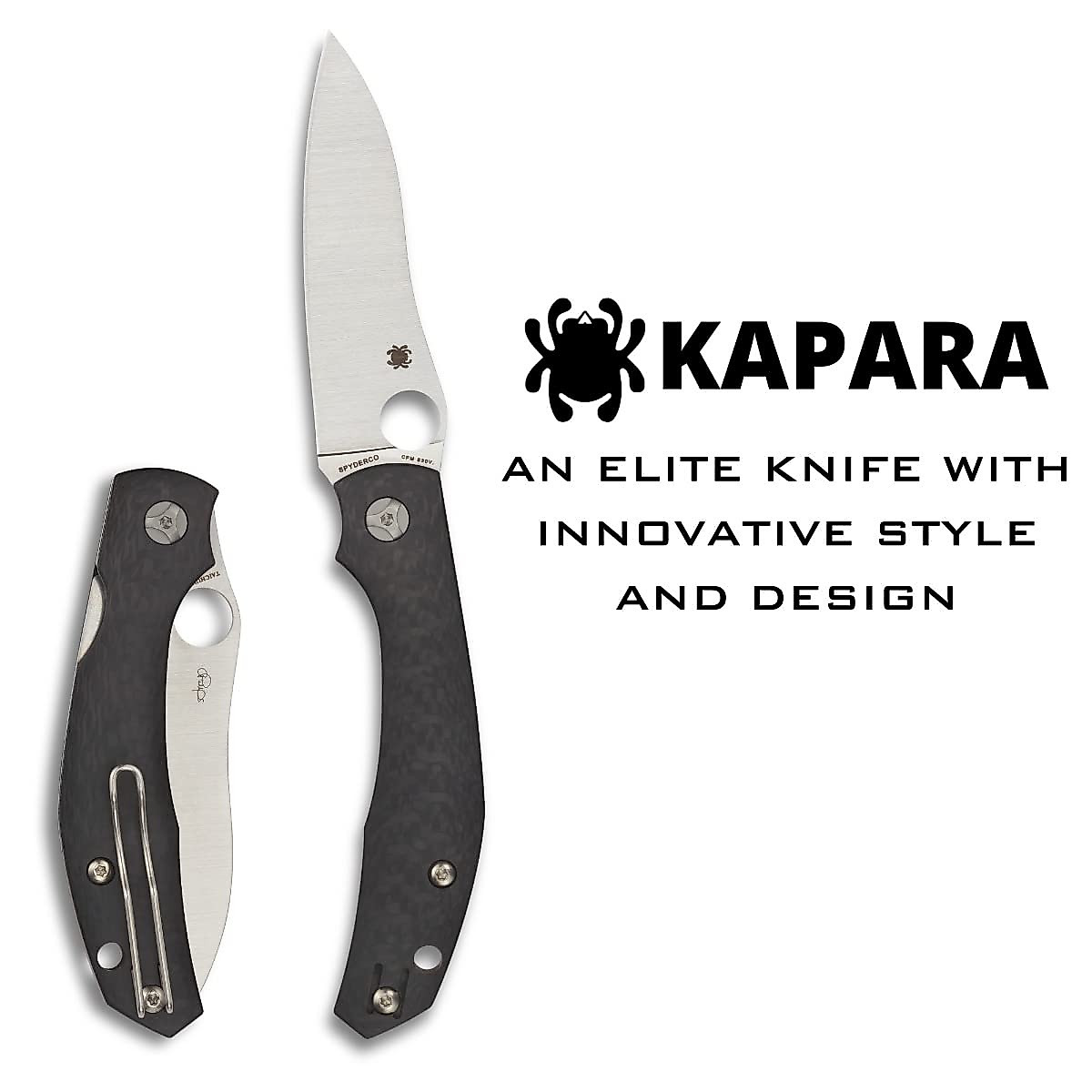 Spyderco Kapara Specialty Folding Pocket Knife with 3.58" CPM S30V Premium Stainless Steel Blade and Black Carbon Fiber Handle - PlainEdge - Everyday Carry - C241CFP