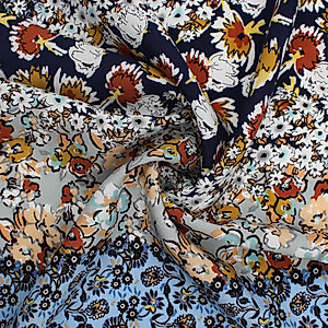 Navy Denim Floral Design Printed 55" Light-Weight Rayon Challis Fabric by The Yard