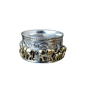 Spinner Ring, Elephant Design Spinner Band Ring, 925 Sterling silver, Handmade Silver Band Elephant Spinner Ring, thumb Ring, worry ring for animal spinning men women, BY TEJIKA (11)