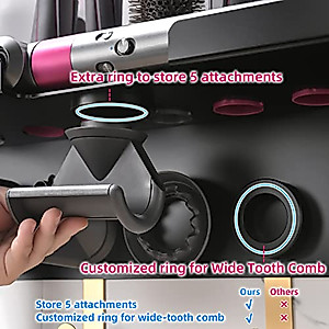 Airwrap Holder for Dyson Wall Mount Holder for Dyson Hair Dryer Airwrap Hair Styler, 2in1 Dyson Airwrap Holder Dyson Hair Dryer Stand to Organize 5 Dyson Blow Dryer Attachments Black, Uemusi