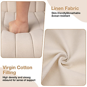 HOFFREE Criss Cross Chair Cross Legged Office Chair with Wheels Armless Chair Home Office Chair Ergonomic for Desk Fabric Beige